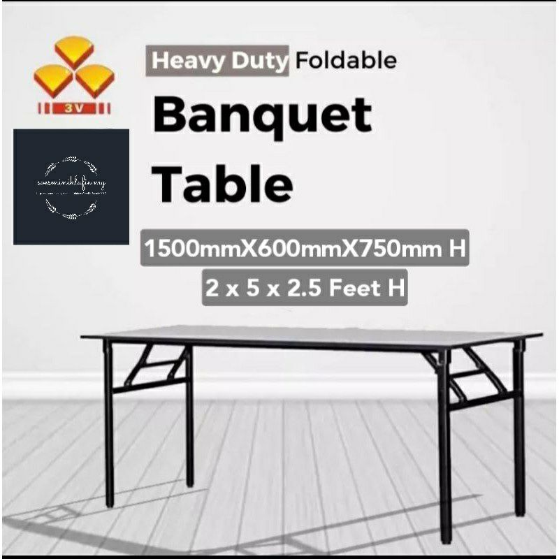 2x5 ft 3V Foldable Wood Top Banquet Table/ Folding Banquet Table / Meja ...