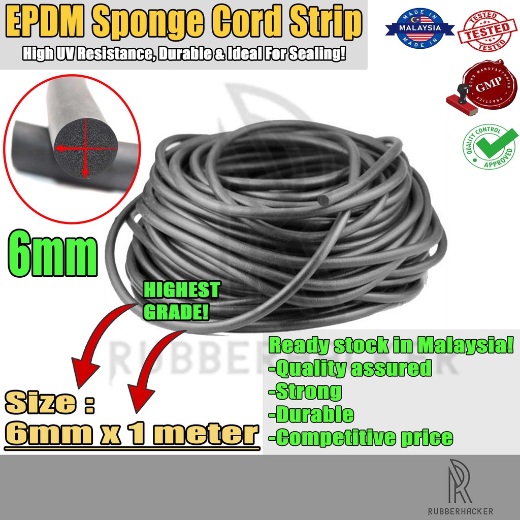 EPDM rubber sponge cord strip 6mm diameter size (Sold per meter ...