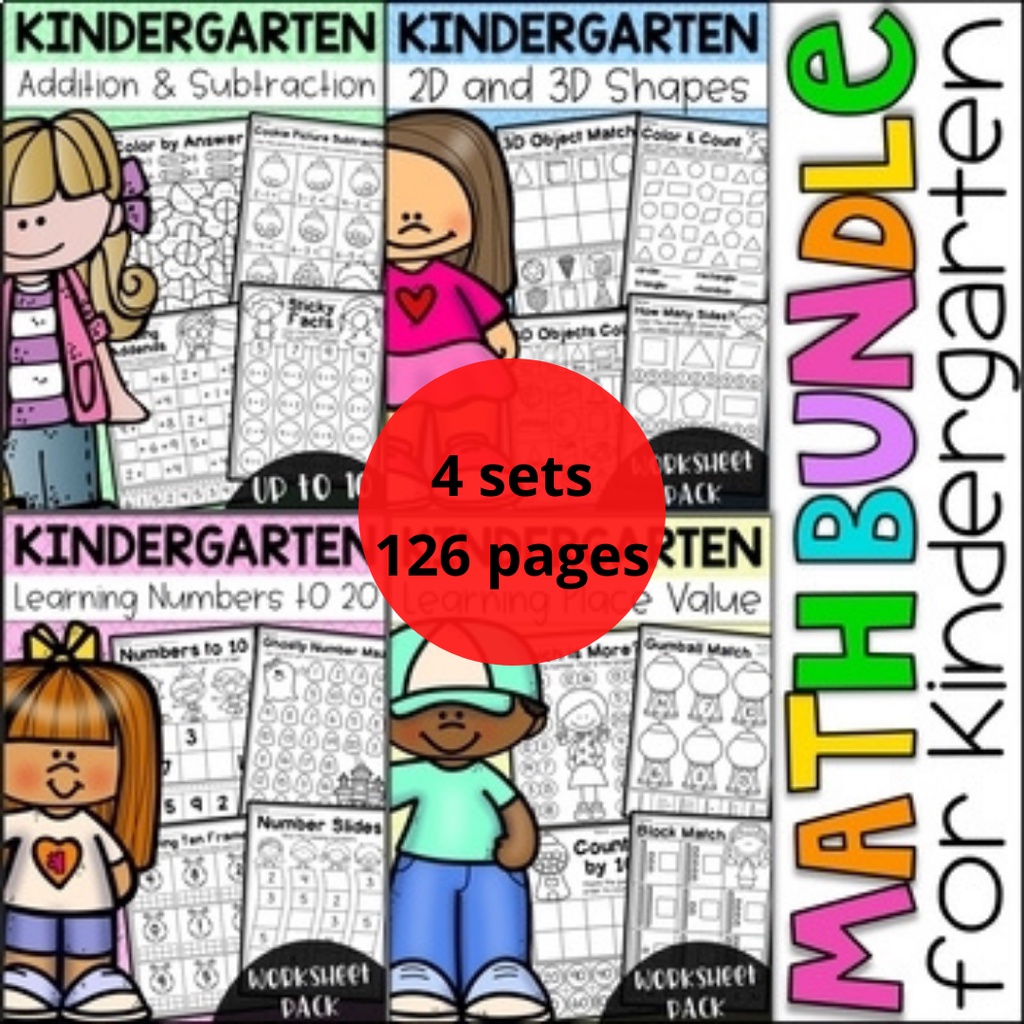 (PDF) Kindergarten Math Worksheet Bundle - Addition, Subtraction, Place ...
