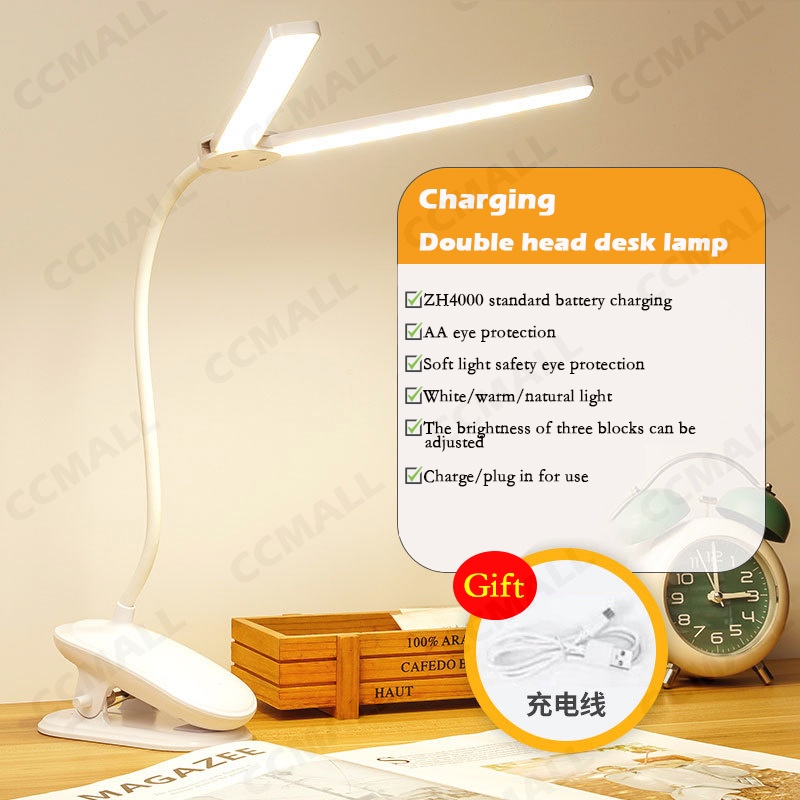 Double head LED Clip table lamp eye protection Study Lamp Rechargeable ...