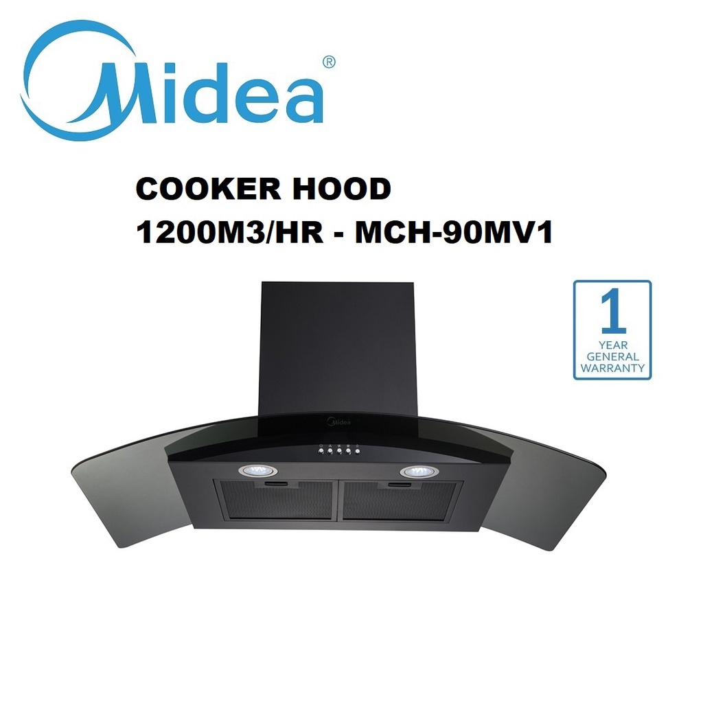 MIDEA COOKER HOOD BLACK 1200m3/hr WITH CHARCOAL FILTERS - MCH-90MV1 ...