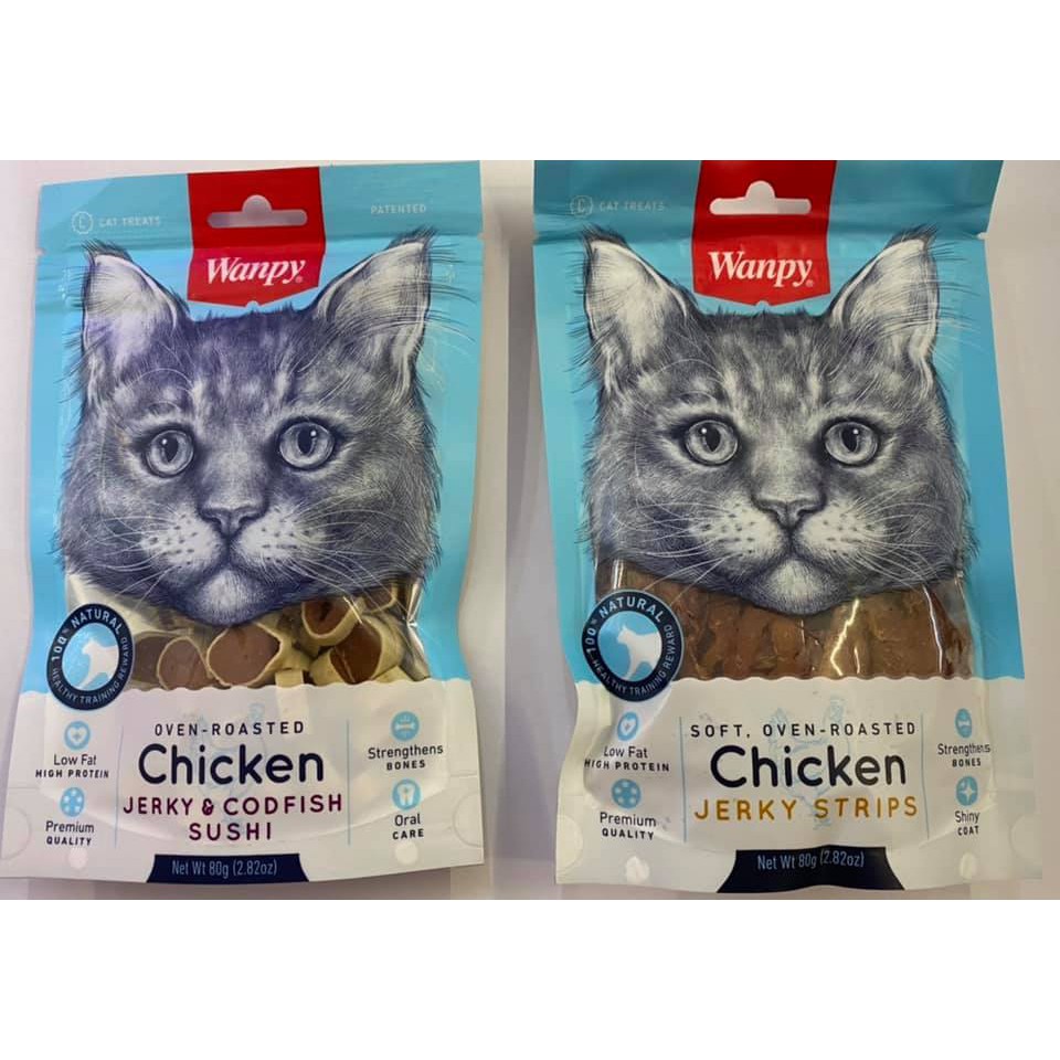 Wanpy Soft Chicken Jerky Strips / Chicken Jerky & Codfish Sushi For Cat ...