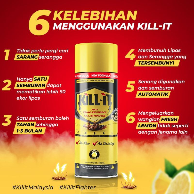 Ready Stock Spray Lipas KILL-IT Pembunuh Lipas dan Serangga Perosak ...