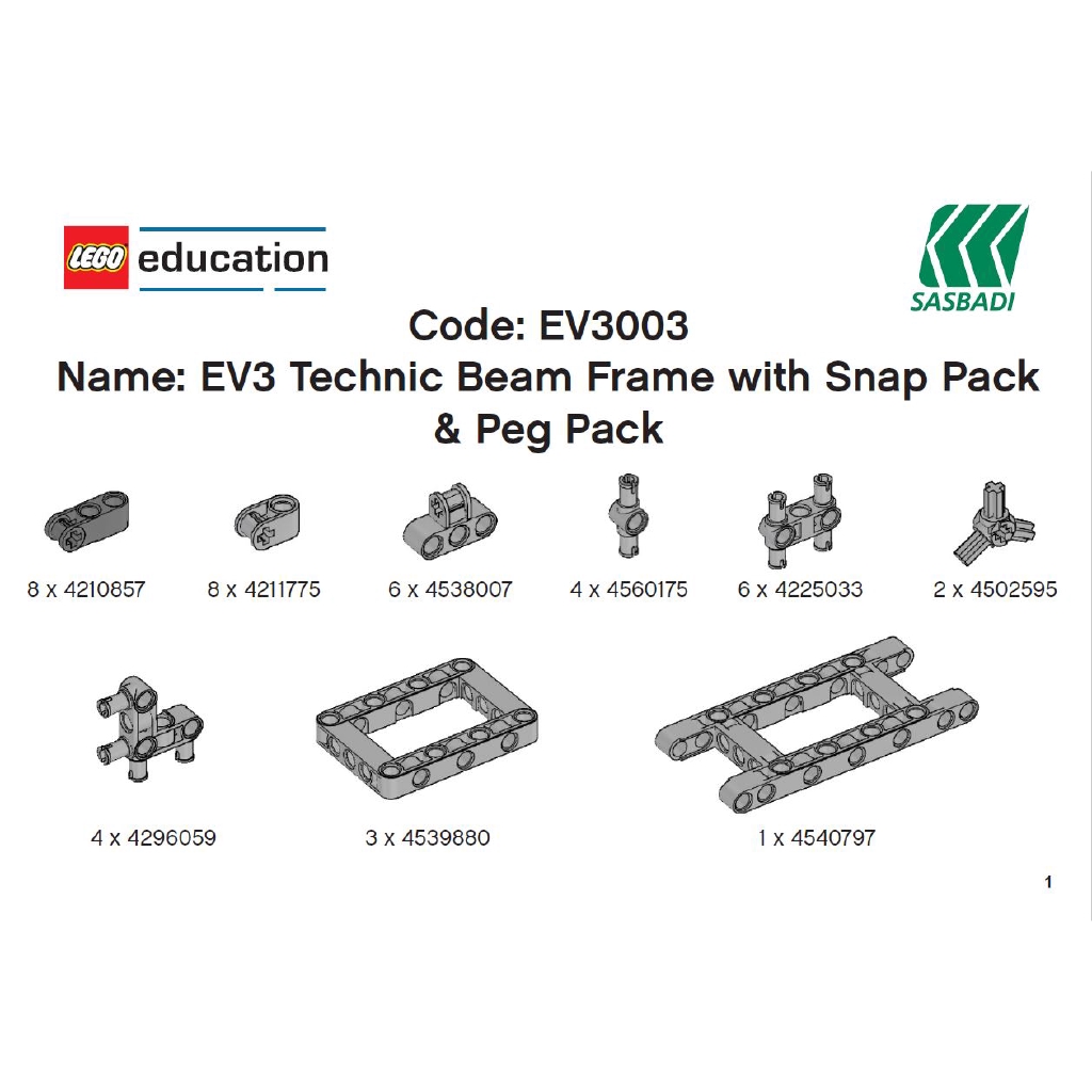 LEGO MINDSTORMS EV3 Technic Beam Frame with Snap Pack & Peg Pack EV3003 ...