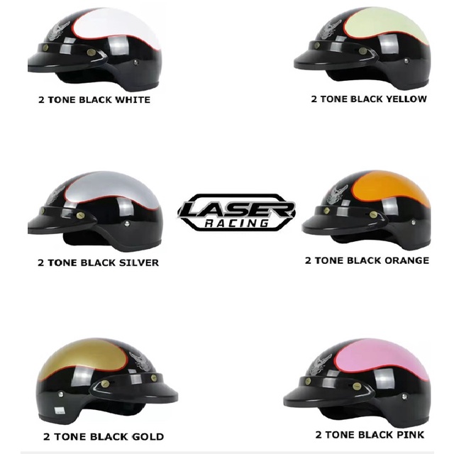 LASER HELMET SEPARUH 2-TONE (SIRIM 100% LULUS) 3 BUTTON , HELMET LASER ...