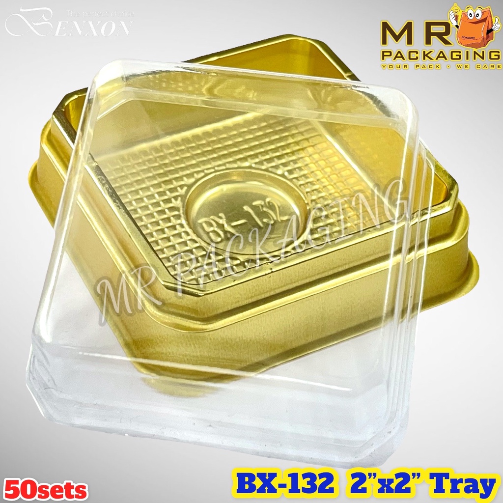 BX-132 2" Plastic Gold Tray & Lid [ 50sets± ] Door Gift Mooncake Bakery ...