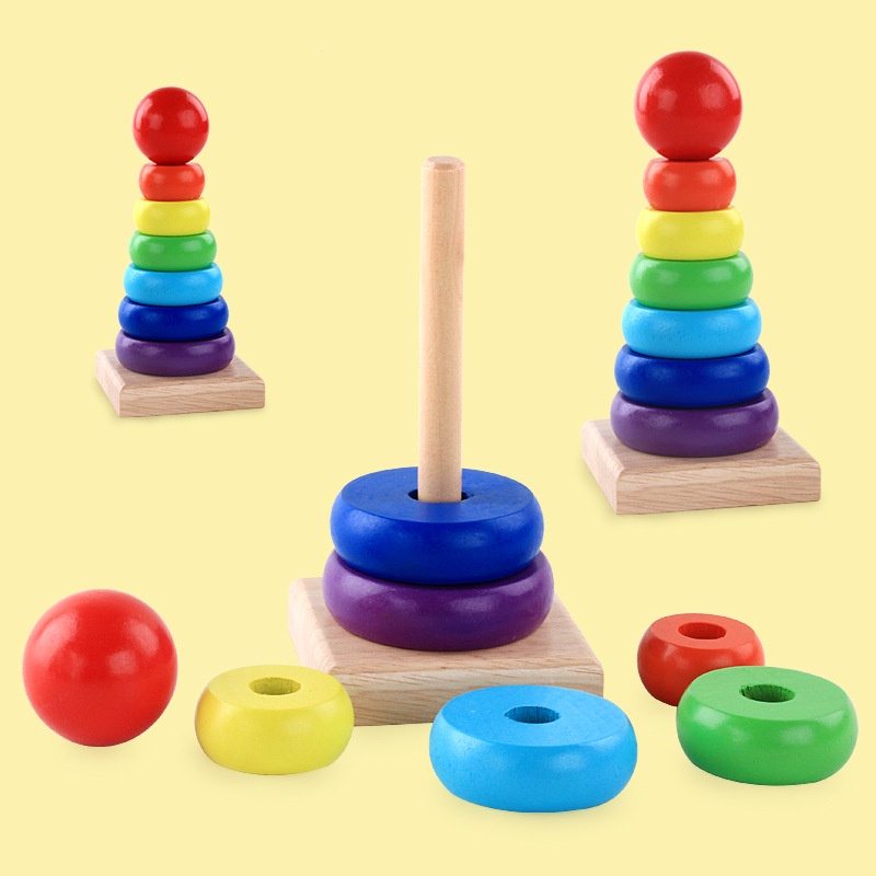 Premium Small Sized Baby Rainbow Stacking Ring Toy/Wooden Rainbow Tower ...