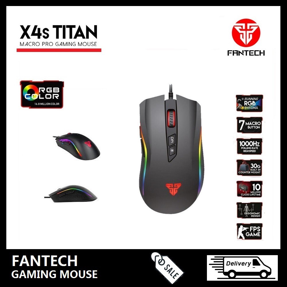FANTECH X4s TITAN 4800DPI SEVEN MACRO PROGRAMABLE BUTTONS PRO GAMING ...
