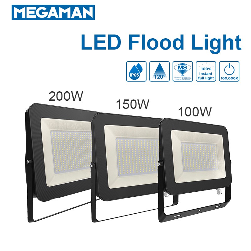 Megaman LED Flood Light 100W/150W/200W Spotlight IP65 BK Ideal Outdoor ...