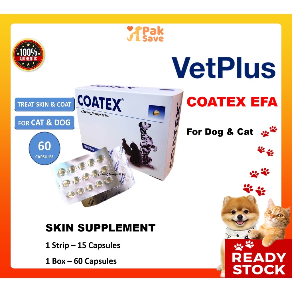 VetPlus COATEX EFA® Skin Supplement 60 Capsules (1 Box) for Dog & Cat ...