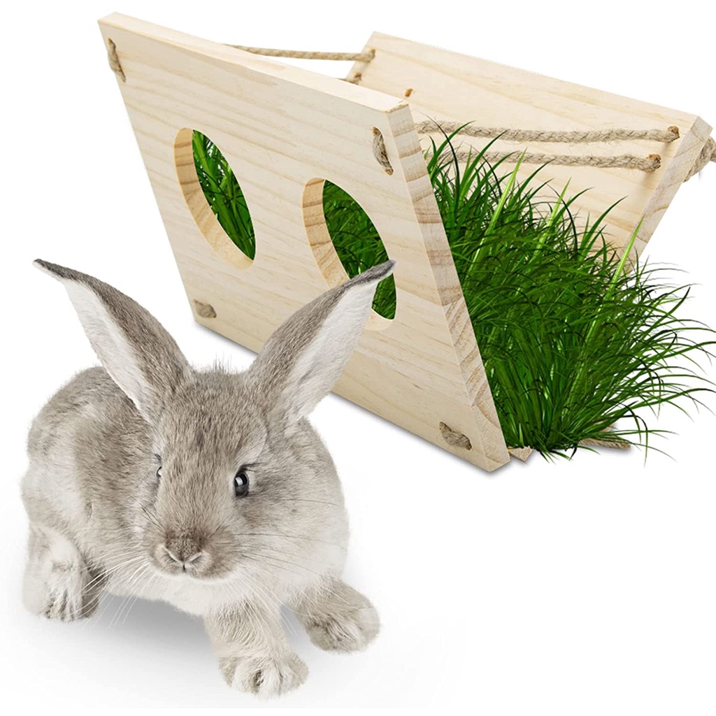Rabbit Hay Wooden Manger Wall-mountable Food Feeding Rack Feeder Grass ...