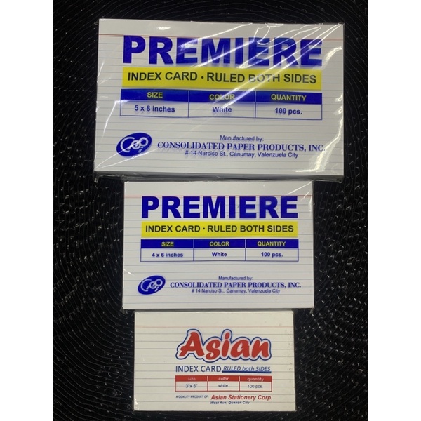INDEX CARD WHITE (1/8)3X5 , (1/4)4X6 , (1/2)5X8 - 1PACK(100PCS ...