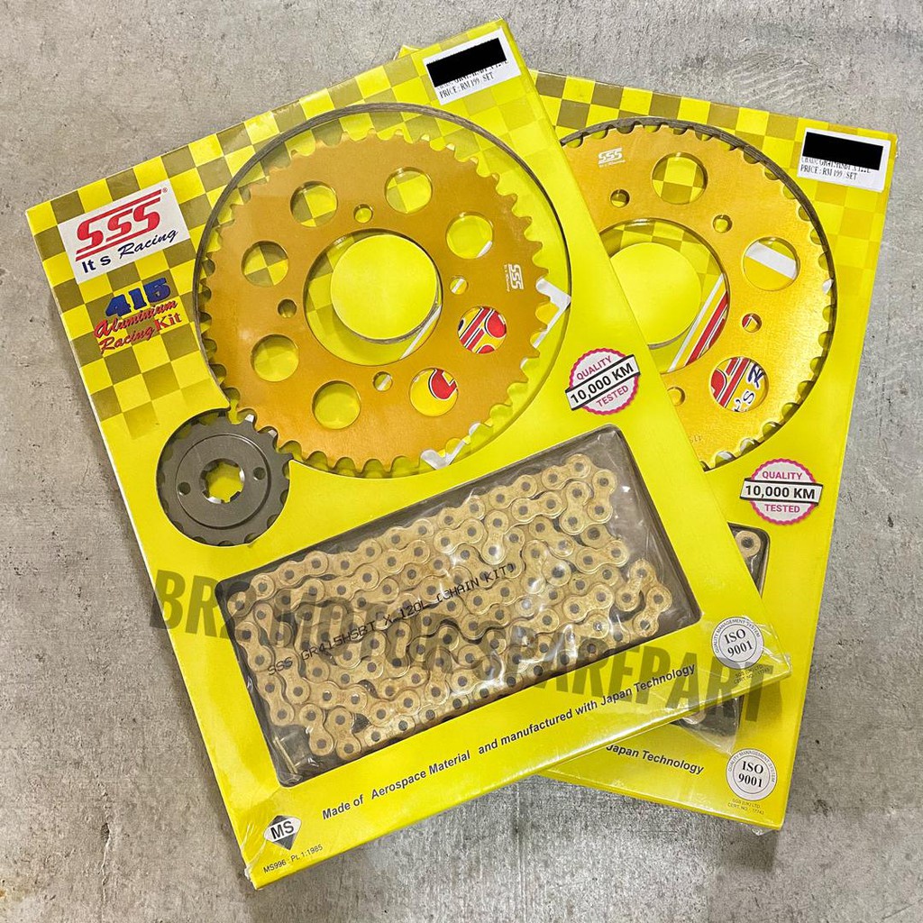 SSS 415 SPROCKET SET+ CHAIN - ALLOY SSS 120L RXZ LC135 125Z 125ZR Y110 SRL110 SPROCKET SET GOLD ...
