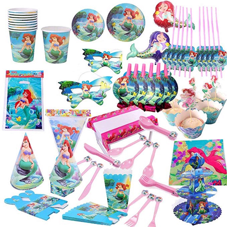 Mermaid Party Set Birthday Ocean Theme Paper Cup Banner Plate Baby ...