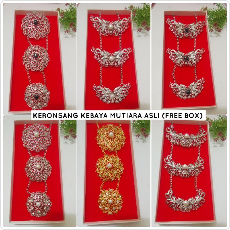 (FREE BOX) Keronsang Dokoh Brooch Kebaya Mutiara Asli Berantai Dewasa ...