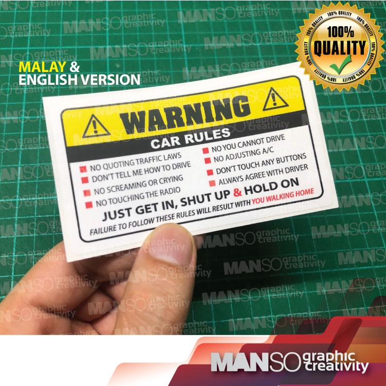 Funny Car Safety Warning Rules Sticker Vehicle Window Graphic Bumper ...