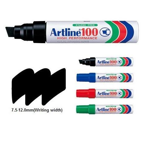 Artline 100 Permanent Marker Chisel Pen Blue Black Red Green Khat Jawi ...