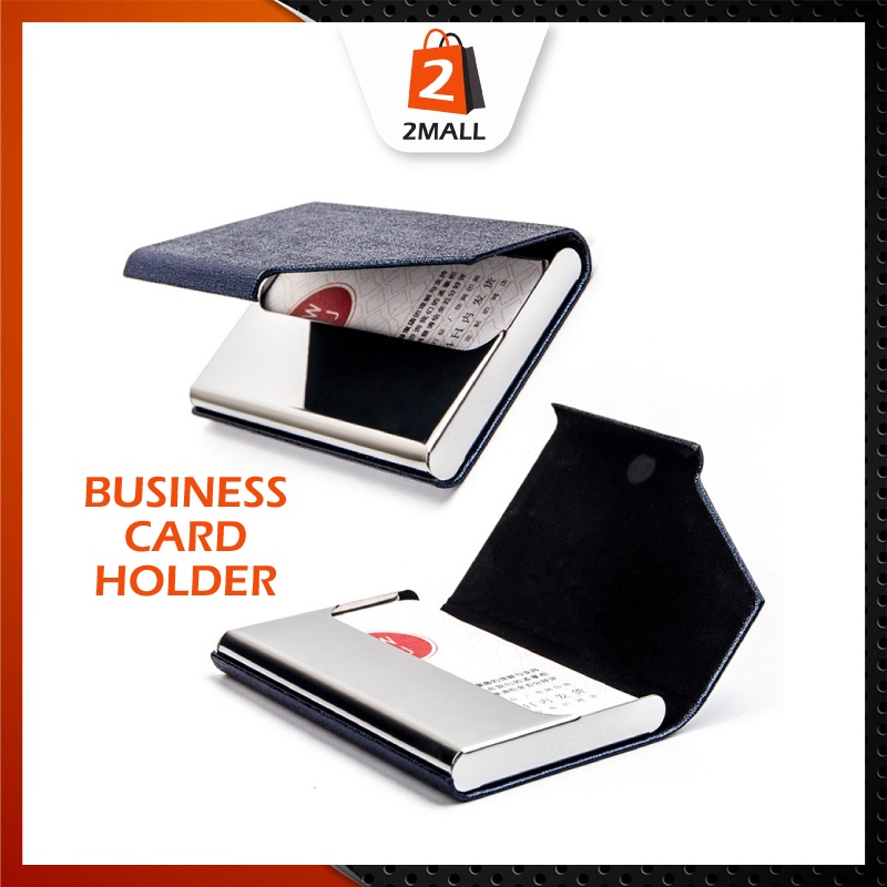 2MALL PU Stainless Steel Business Card Holder Name Card Credit Debit ...