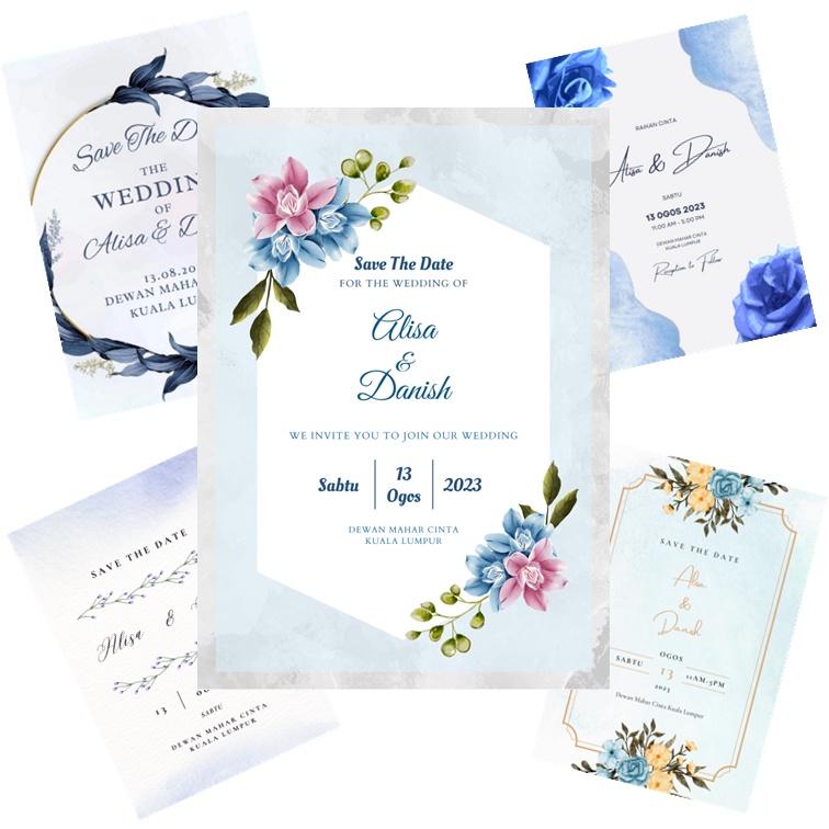 Wedding Invitation Card Blue Theme Kad Jemputan Kahwin Kad Kahwin ...