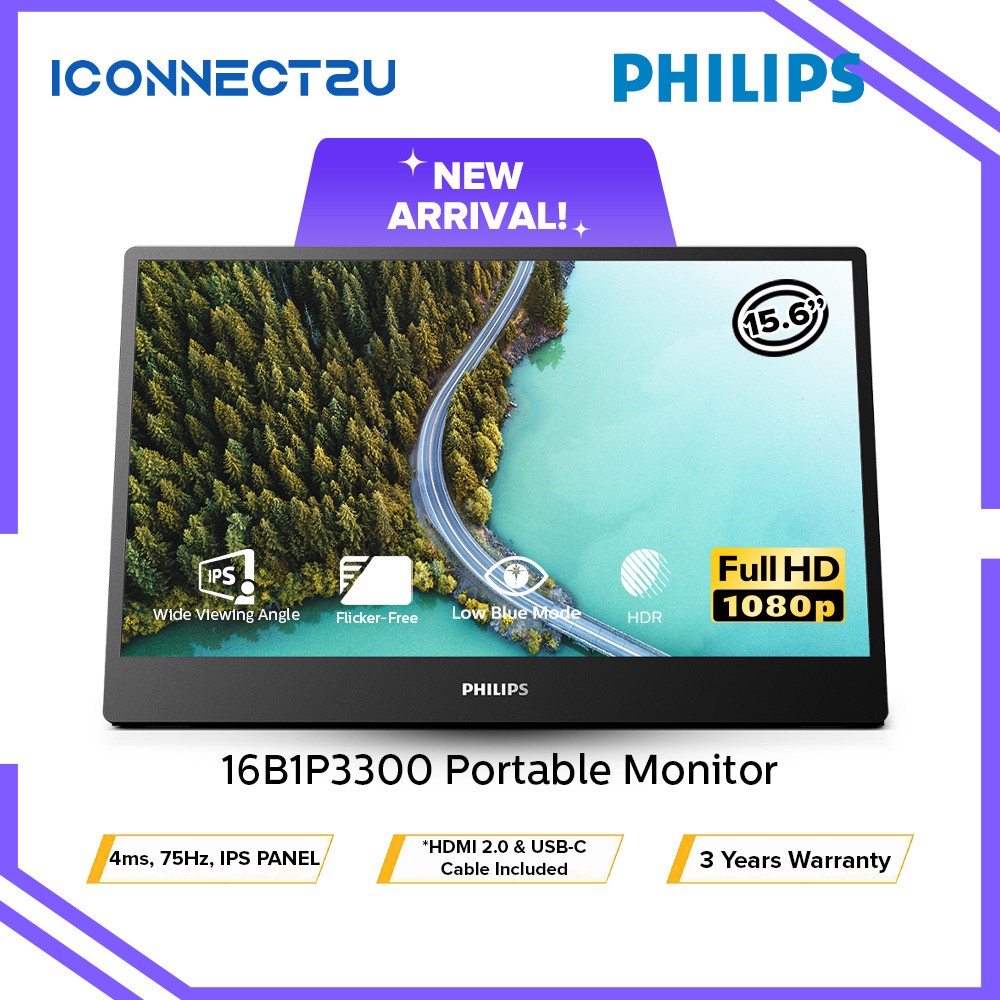 Philips 15.6" 16B1P3300 IPS FHD HDR USB-C Multi Angle Stand Business ...