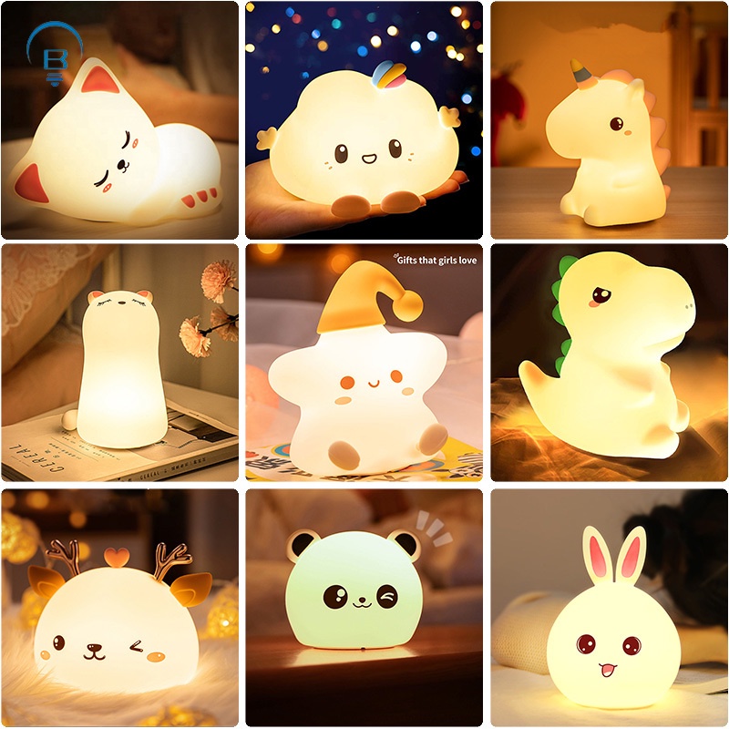 Ready Stock Cute Cartoon LED Night Light Soft Silicone Touch Sensor ...