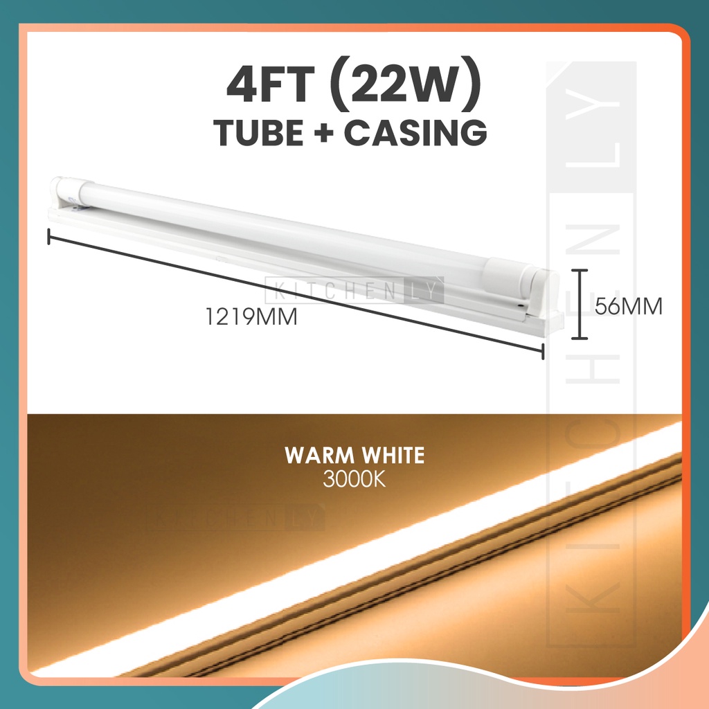 KLY_ LED Fluorescent T8 4Ft Set Light Lampu Kalimantang Panjang Casing ...