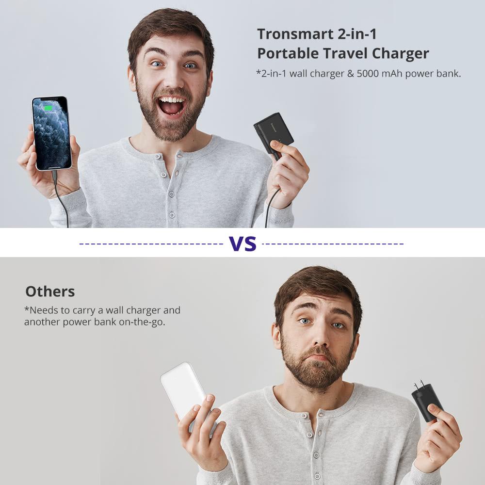 Tronsmart WPB01 Universal Travel Fast Charger Power Bank Dual USB Ports ...
