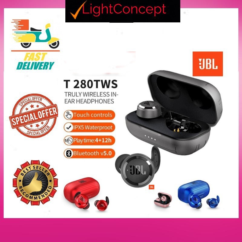 bluetooth earphone wireless earphone earphone gaming [Factory Price Offer]JBL T280 TWS Bluetooth ...