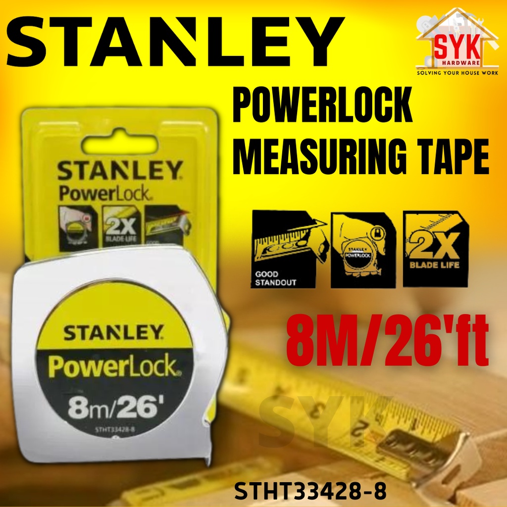SYK Stanley STHT33428-8 (25mm) Power Lock Measuring Tape Ruler Chrome ...