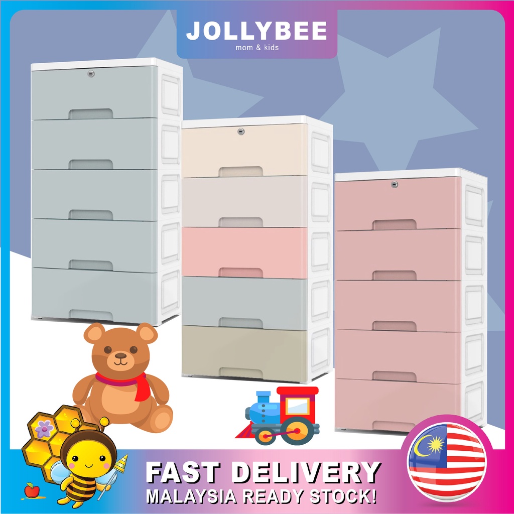 [NEW] Jollybee 5-Tier Baby Clothes Plastic Storage Drawer Rak Laci ...