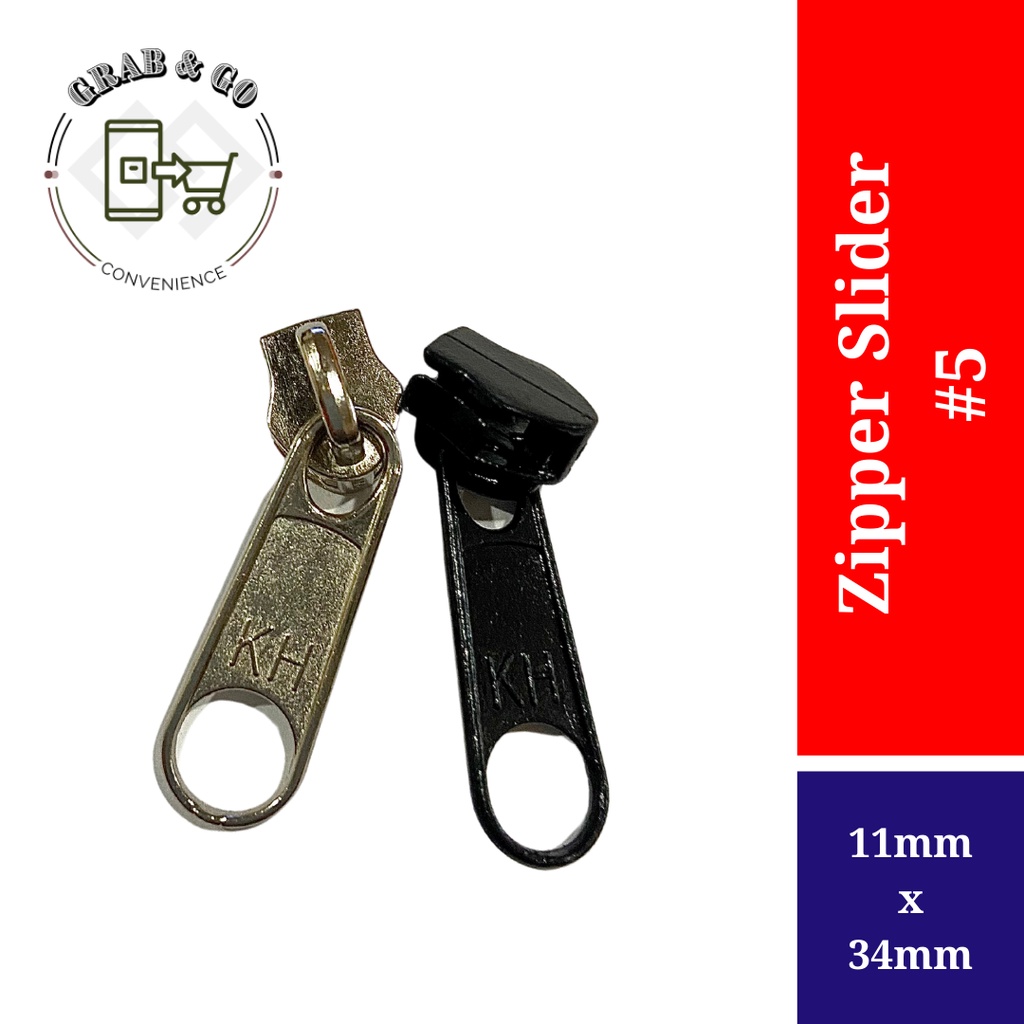 #5 Silver Black Zipper Slider Nylon Zip Head Kepala Zip 8mm(Head ...