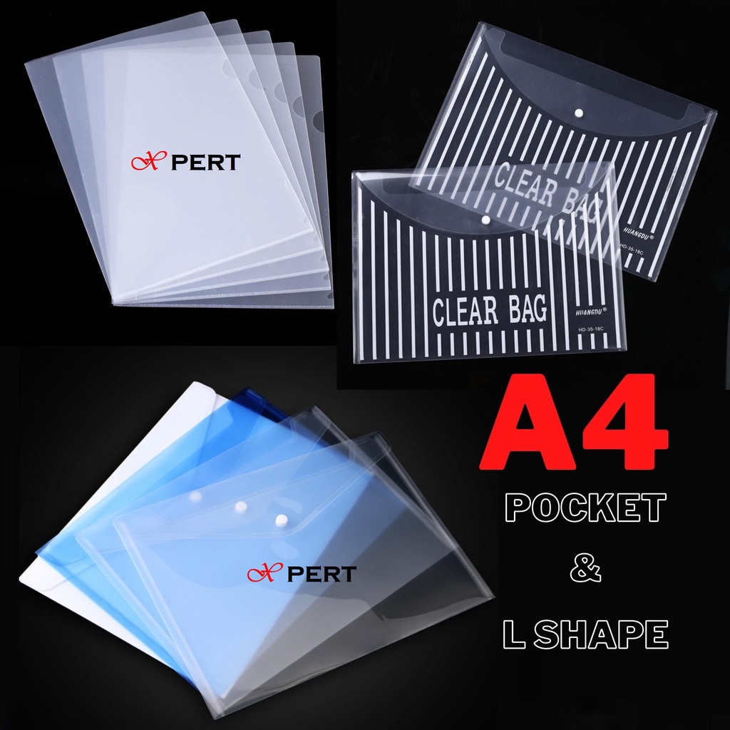 EXTRA THICK A4 POCKET BUTTON L SHAPE files paper holder clear file ...