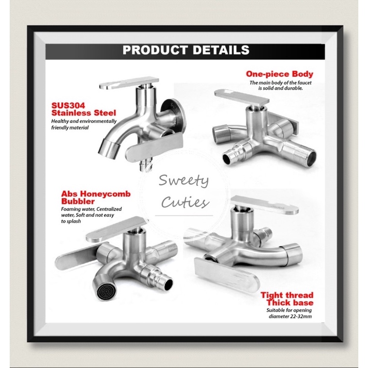 🎉ReadyStock🎉Stainless Steel SUS 304 BATHROOM/ LAUNDRY TWO WAY WATER TAP ...