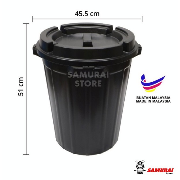 12 Gallon / 45 Liter Black Plastic Dustbin With Cover / Tong Sampah Hitam / Garbage Bin ...