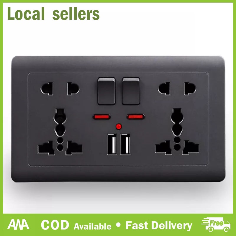 Power Socket Double Universal 5 Hole Switched Outlet 2.1A Dual USB ...