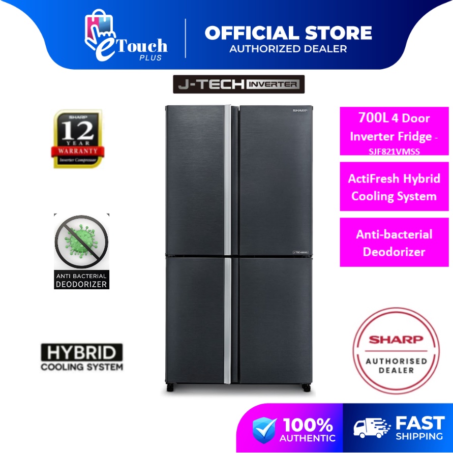 Sharp 4 Door Inverter Plasmacluster Fridge (700L) SJF85VMSS/SJF821VMSS ...