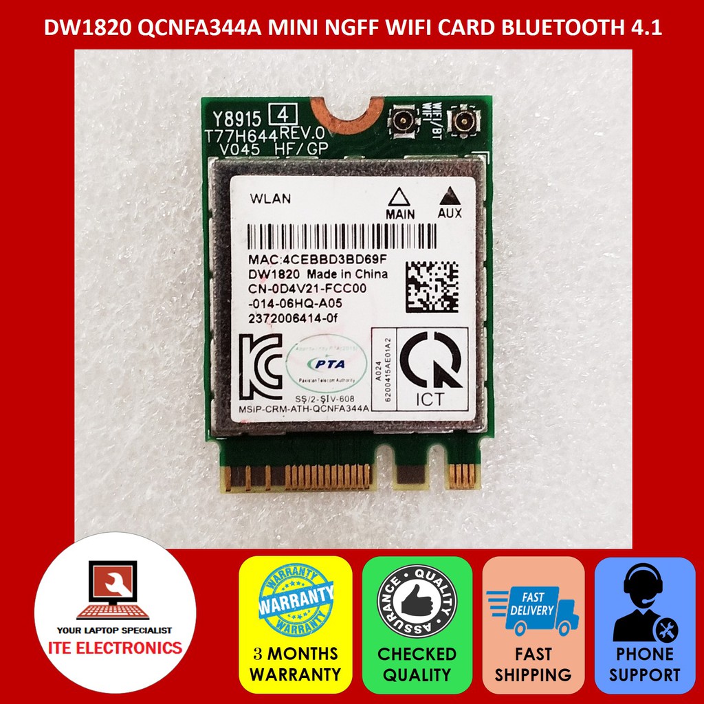 NEW DW1820 QCNFA344A MINI NGFF WLAN WIRELESS BLUETOOTH 4.1 WIFI CARD ...