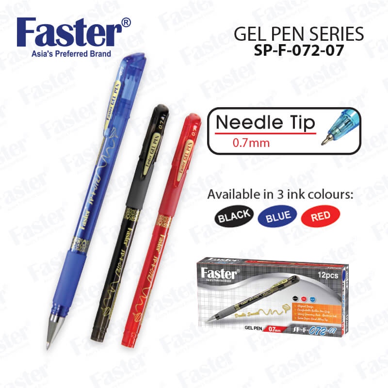 Faster SP-F-072-07 Gel Pen 0.7mm (12 pcs) (Black/Blue/Red) | Shopee ...