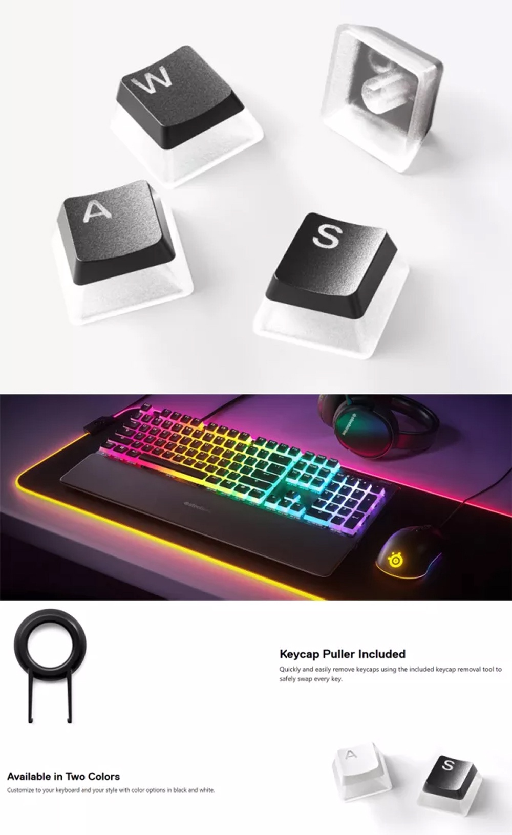 SteelSeries Prismcaps Universal Double Shot PBT US Layout Keycaps ...