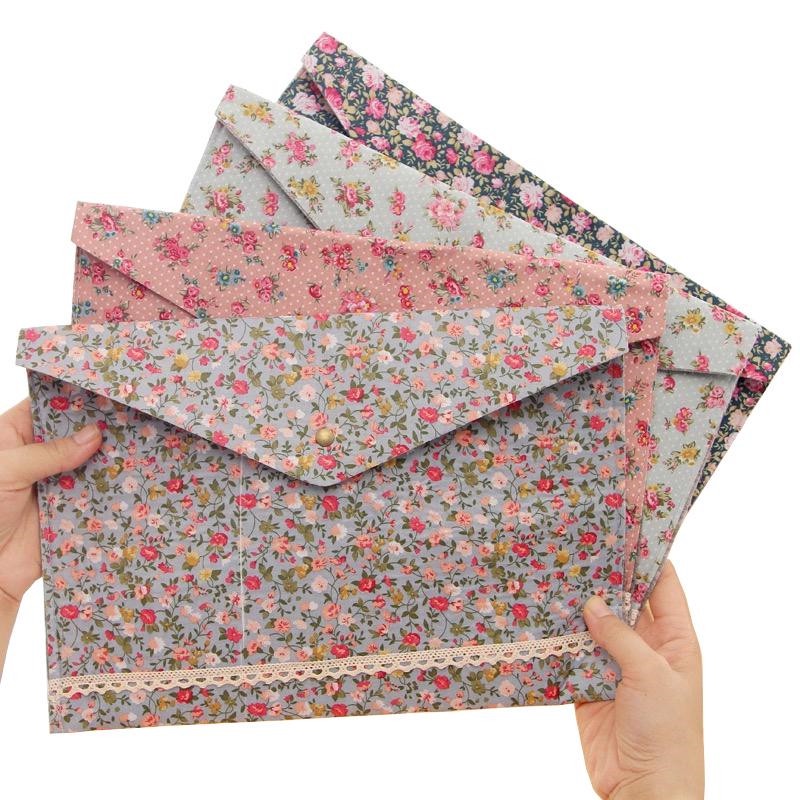 1pcs Fabric A4 Flowers Pattern File Holder Bag Girls Students ...