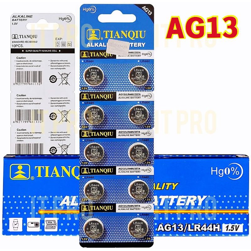 PRO🏠Tianqiu LR44 AG13 A76 SR44 G13 (10 PCS) Micro Alkaline Coin Button ...