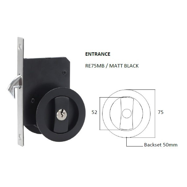 Matt Black - Sliding Door Lock - 75mm Round - 50mm Backset | Shopee ...
