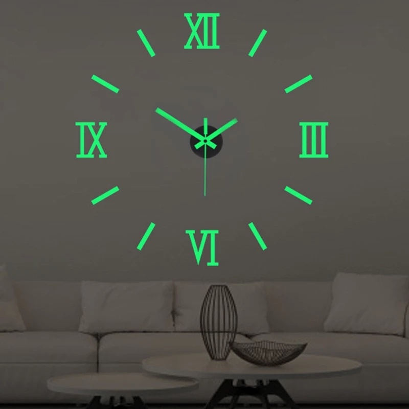 3D Roman Wall Clock Luminous Simple DIY Stereo Digital Wall Clock ...