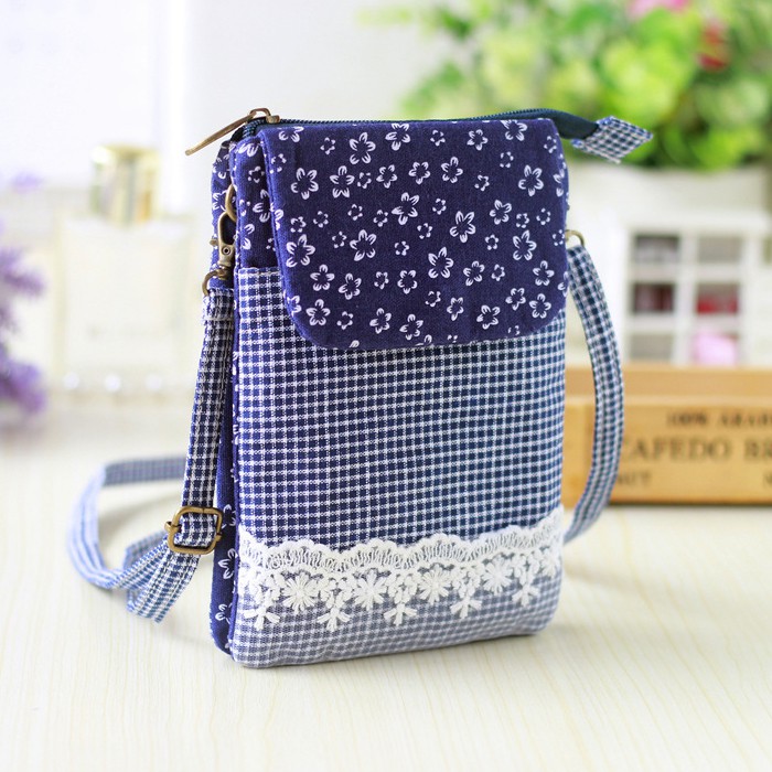 Fabric Mobile Phone Bag Blue White Fabric Girls Put Mobile Phone Bag ...