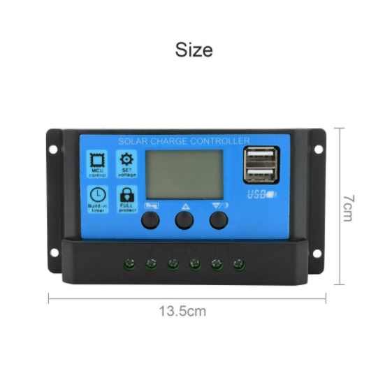 60A/50A/40A/30A/20A/10A Solar Charger Controller 12V 24V Auto PWM Controllers LCD Display 5V ...