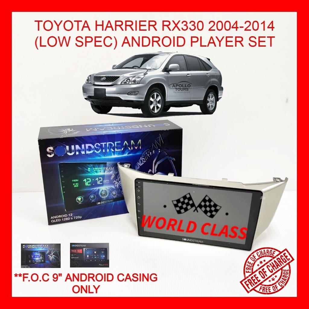 TOYOTA HARRIER RX-330 2004-2014 (LOW-SPEC) 9" SOUNDSTREAM ANDROID IPS PLAYER FULL HD SCREEN WIT ...