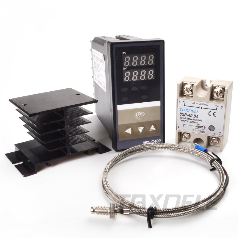 TAXNELE Dual Digital PID Temperature Controller REX-C400 with Sensor K thermocouple SSR-40DA ...