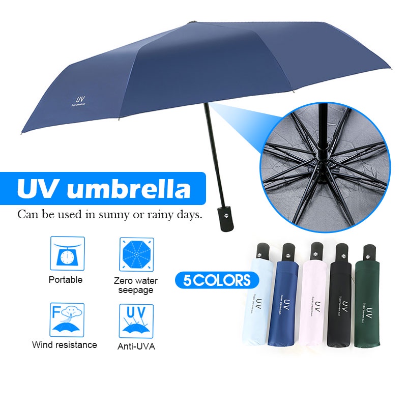 ☂ UV Mini sun umbrella Auto Foldable Umbrella Payung 8 Bone black glue ...