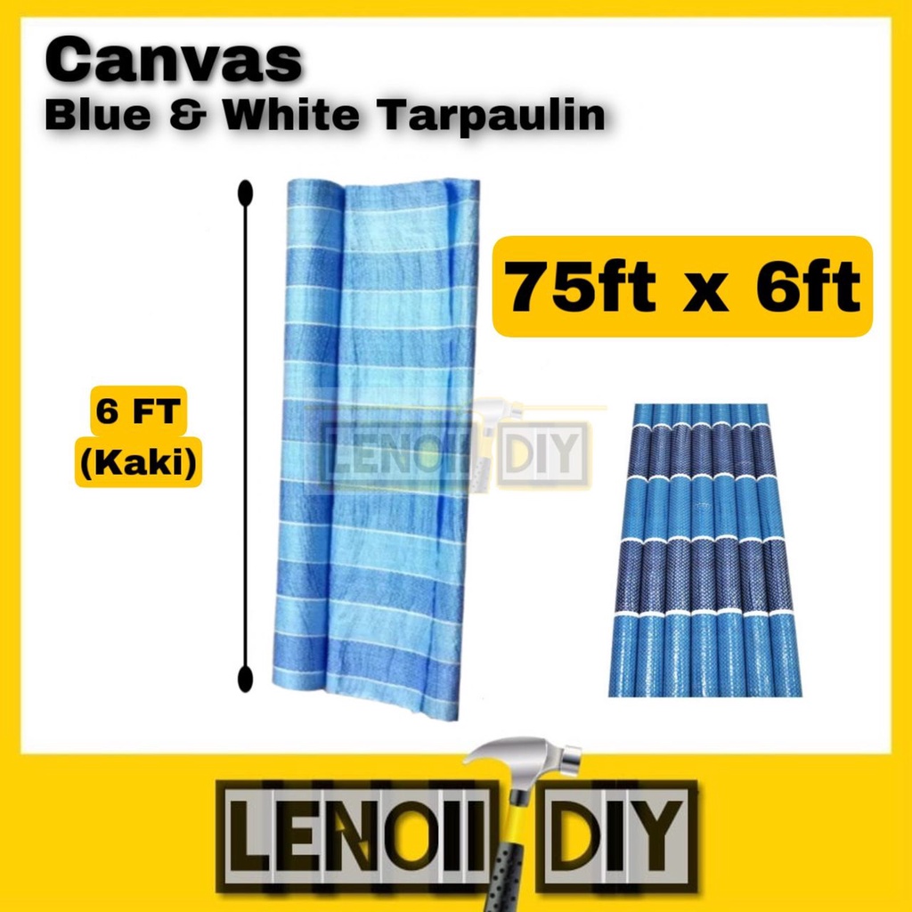 [SELL BY ROLL] 75FT x 6FT Height BLUE WHITE Tarpaulin Canvas Kanvas ...