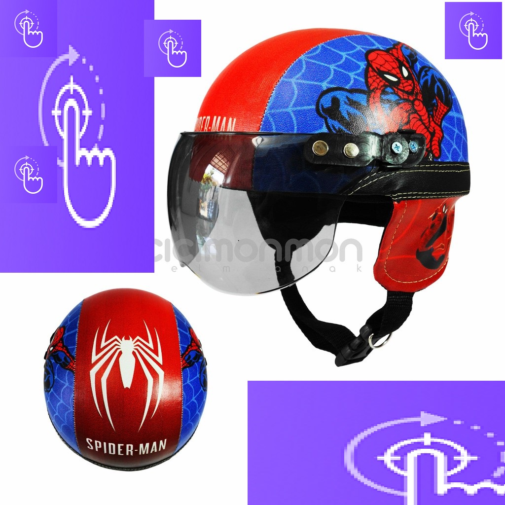 topi helmet motosikal untuk budak kanak corak spiderman original ...